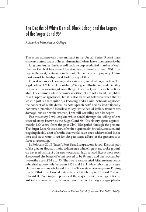 (PDF) The Depths of White Denial, Black Labor, and the Legacy of the ...