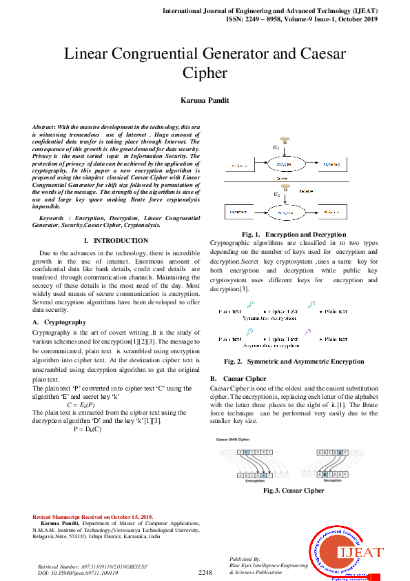 (PDF) Linear Congruential Generator and Caesar Cipher
