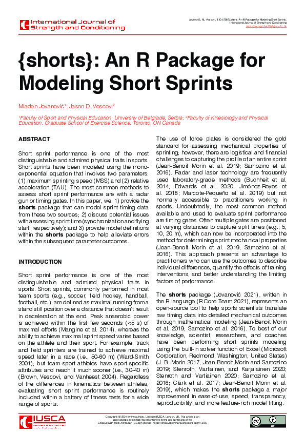 (PDF) shorts: An R Package for Modeling Short Sprints
