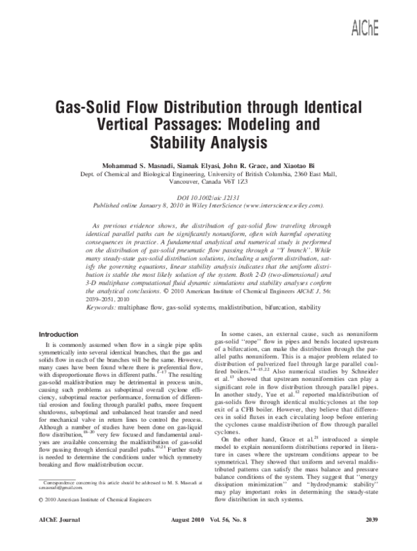 (PDF) Gas-solid flow distribution through identical vertical passages: Modeling and stability ...