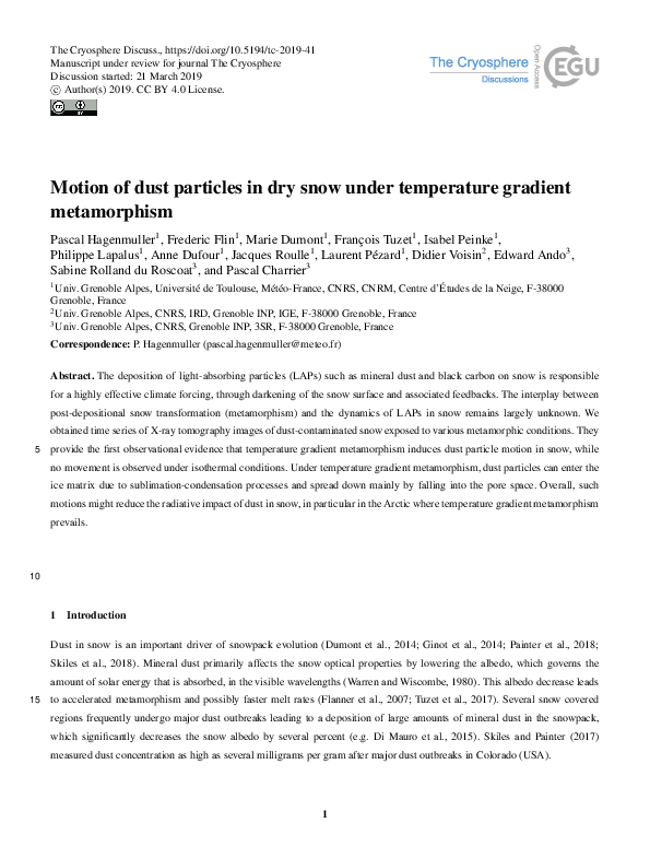 (PDF) Motion of dust particles in dry snow under temperature gradient ...