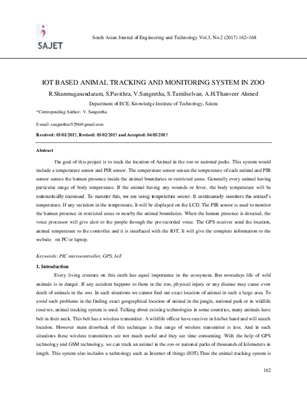 (PDF) Iot Based Animal Tracking and Monitoring System in Zoo