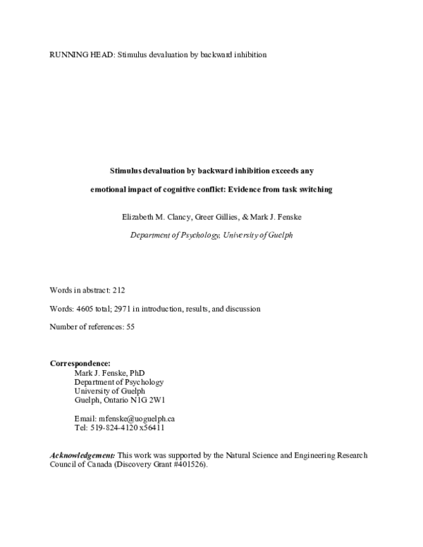 (PDF) Stimulus devaluation by backward inhibition exceeds any emotional impact of cognitive ...