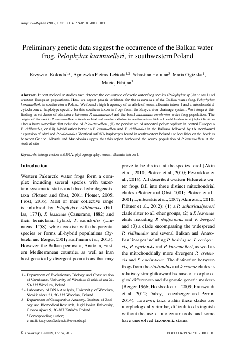 (PDF) Preliminary genetic data suggest the occurrence of the Balkan ...