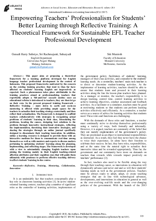 (PDF) Empowering Teachers' Professionalism for Students' Better Learning through Reflective ...