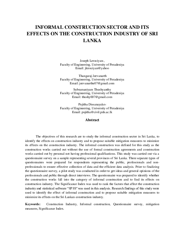 (PDF) Informal construction sector and its effects on the construction ...