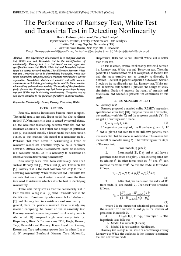 (PDF) The Performance of Ramsey Test, White Test and Terasvirta Test in ...