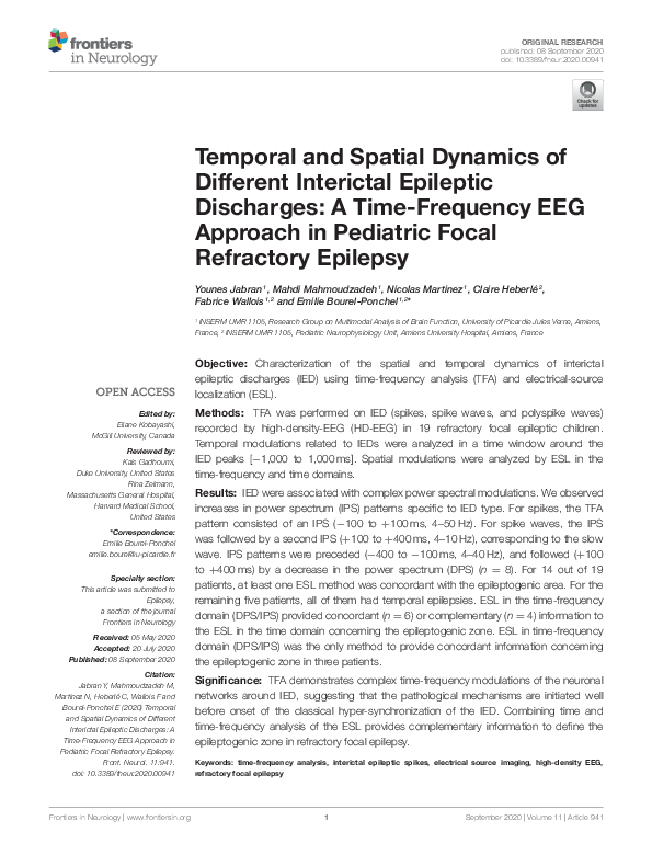 (PDF) Temporal and Spatial Dynamics of Different Interictal Epileptic Discharges: A Time ...
