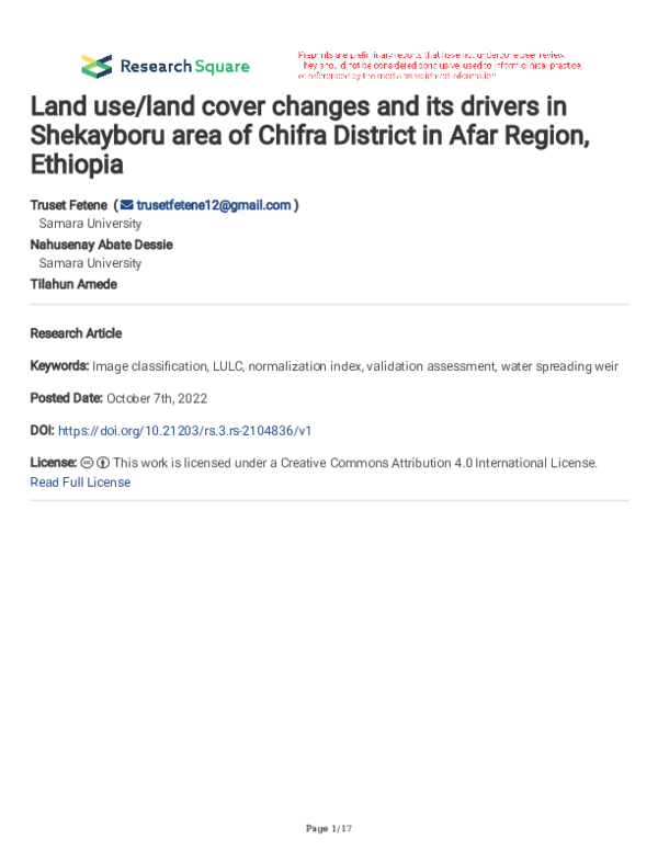 (PDF) Land use/land cover changes and its drivers in Shekayboru area of ...