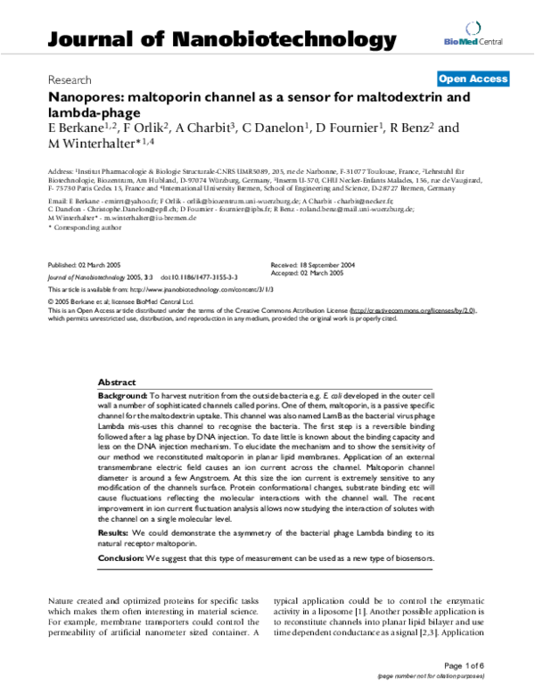 (PDF) Journal of Nanobiotechnology BioMed Central | Roland Benz ...