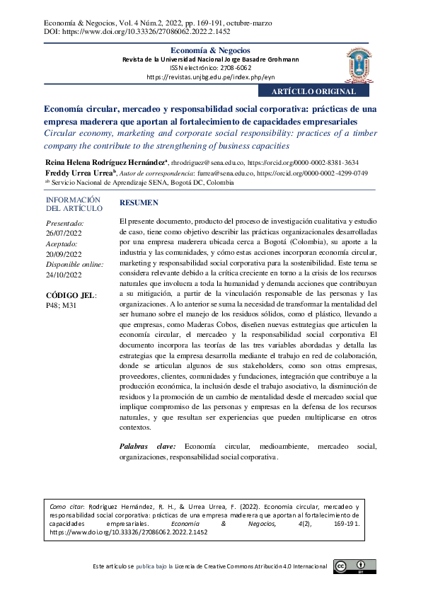 (PDF) Economía circular, mercadeo y responsabilidad social corporativa: prácticas de una empresa ...