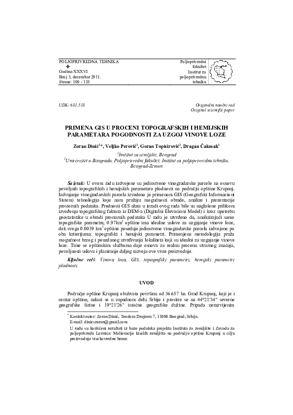 (PDF) Primena GIS u proceni topografskih i hemijskih parametara pogodnosti za uzgoj vinove loze