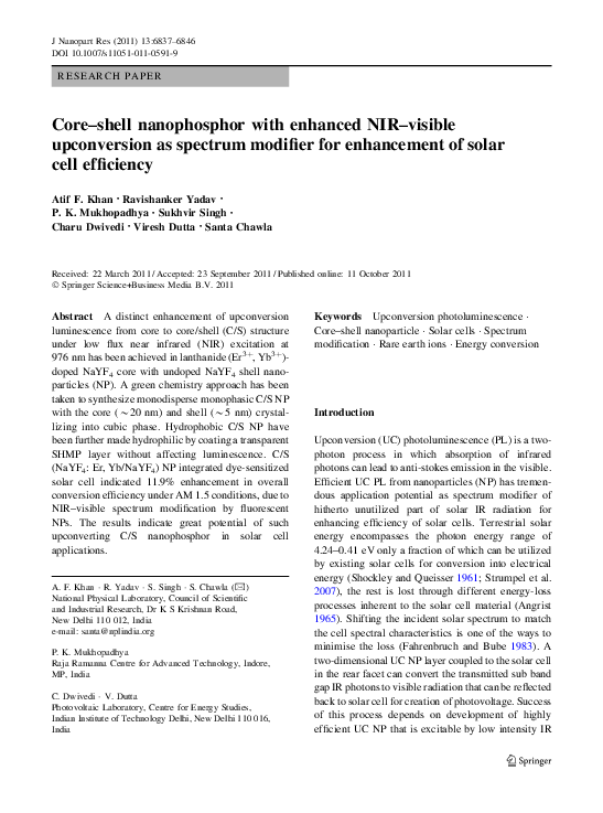 (PDF) Core–shell nanophosphor with enhanced NIR–visible upconversion as spectrum modifier for ...
