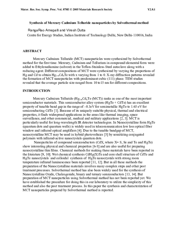 (PDF) Synthesis of Mercury Cadmium Telluride Nanoparticles by ...