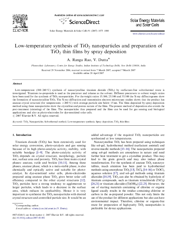 Pdf Low Temperature Synthesis Of Tio2 Nanoparticles And Preparation