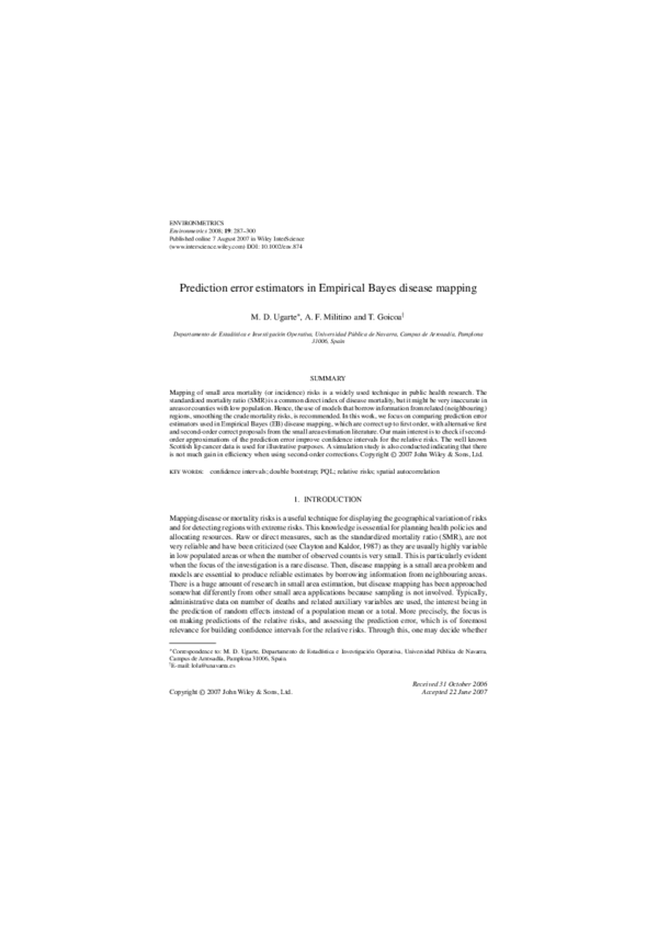(PDF) Prediction error estimators in Empirical Bayes disease mapping (PDF) Prediction error estimators in Empirical Bayes disease mapping