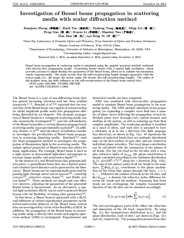 (PDF) Investigation of Bessel beam propagation in scattering media with scalar diffraction ...