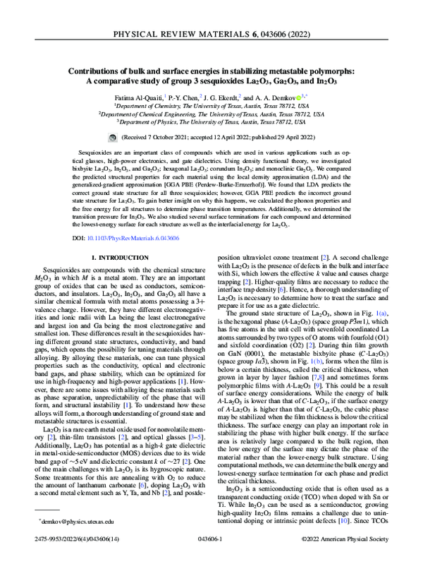 (PDF) Contributions of bulk and surface energies in stabilizing ...