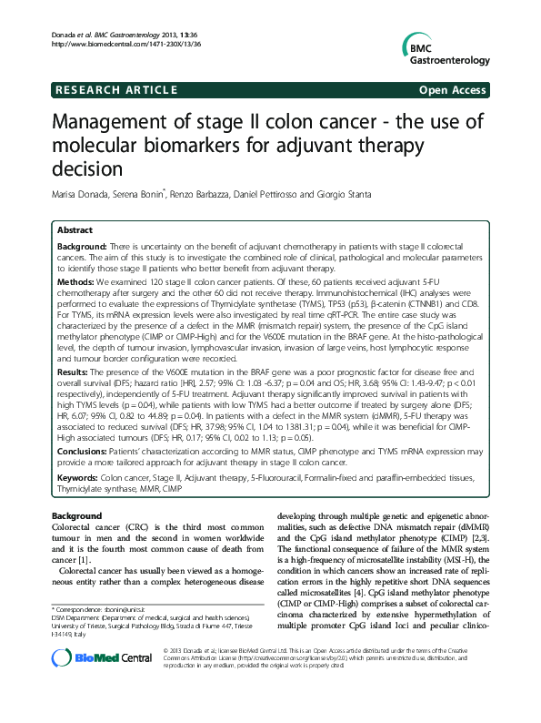 (PDF) Management of stage II colon cancer - the use of molecular ...