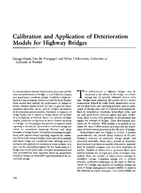 (PDF) Calibration and Application of Deterioration Models for Highway Bridges