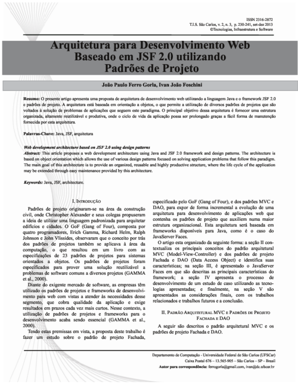 (PDF) Arquitetura para Desenvolvimento Web Baseado em JSF 2.0 utilizando Padrões de Projeto