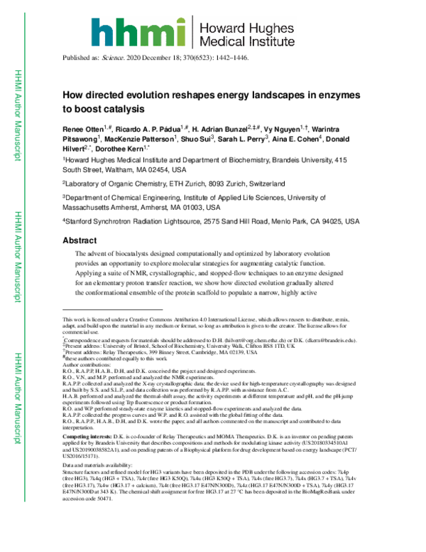 (PDF) How directed evolution reshapes the energy landscape in an enzyme ...