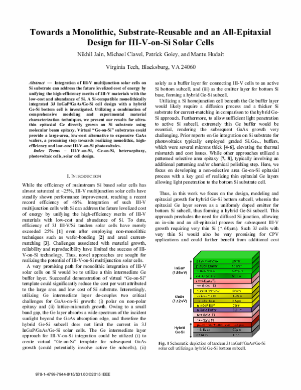 (PDF) Towards a monolithic, substrate-reusable and an all-epitaxial design for III–V-on-Si solar ...