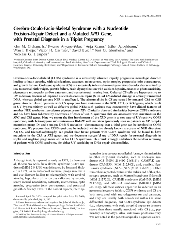 (PDF) Cerebro-Oculo-Facio-Skeletal Syndrome with a Nucleotide Excision ...