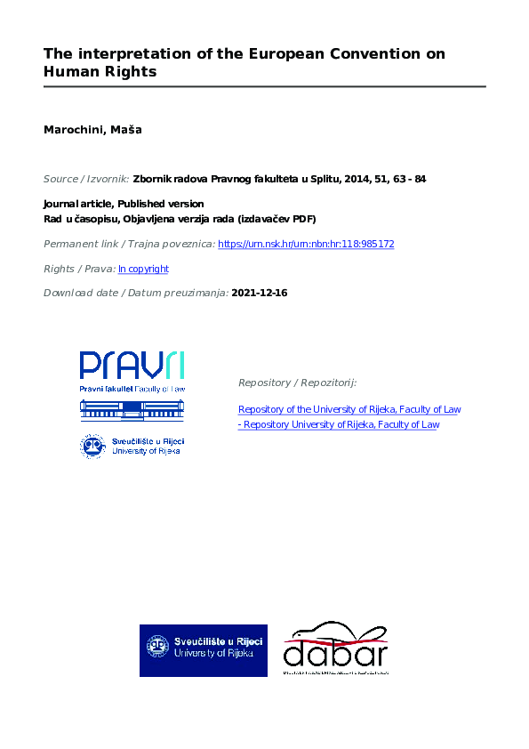 (PDF) Interpretation of the European Convention on Human Rights