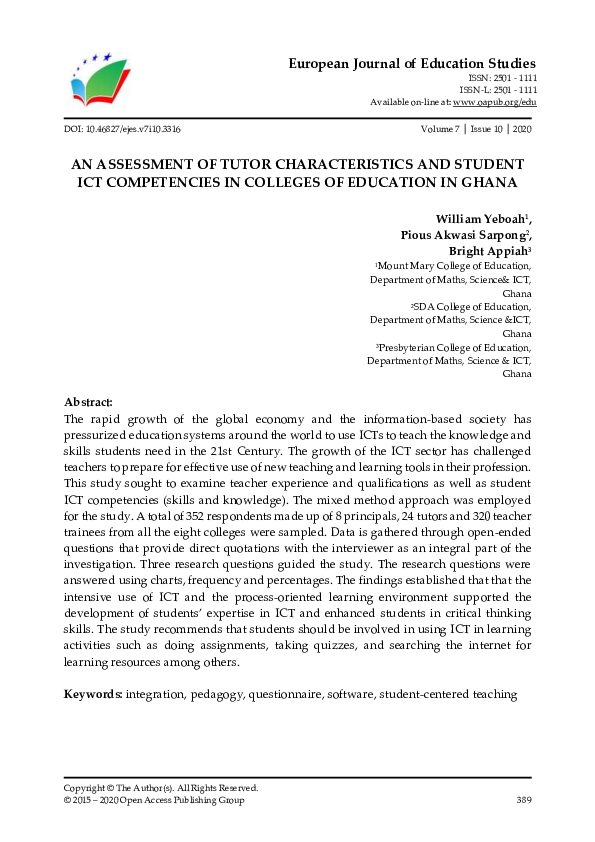 (PDF) An Assessment of Tutor Characteristics and Student Ict ...