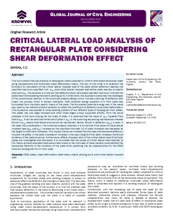 (PDF) Critical Lateral Load Analysis of Rectangular Plate Considering ...