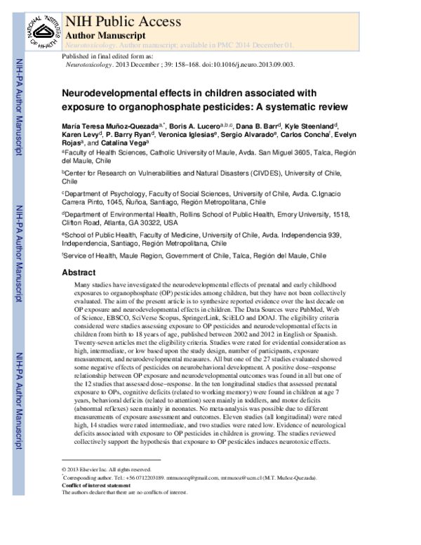 (PDF) Neurodevelopmental effects in children associated with exposure ...