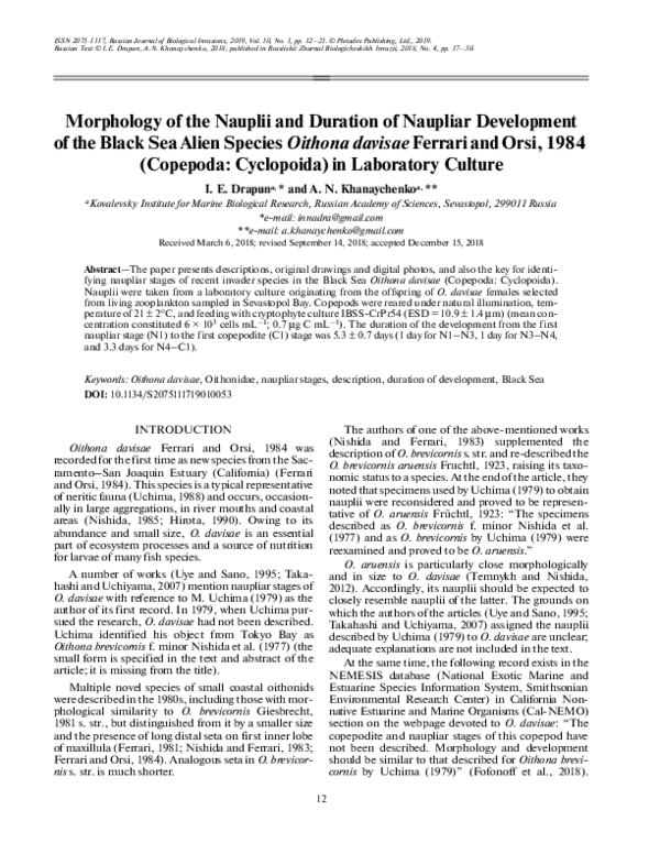 (PDF) Morphology of the Nauplii and Duration of Naupliar Development of ...