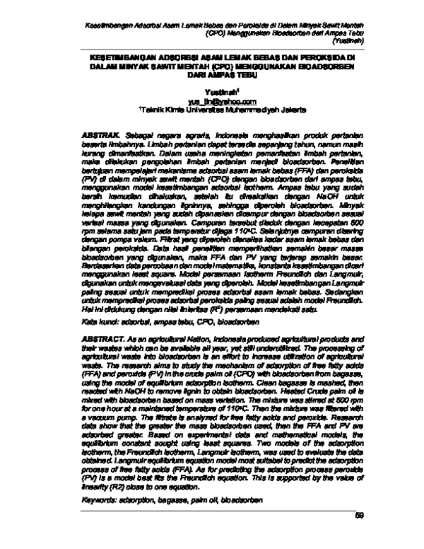(PDF) Kesetimbangan Adsorbsi Asam Lemak Bebas Dan Peroksida DI Dalam ...