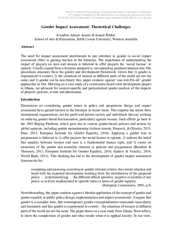 (PDF) Gender impact assessment: theoretical challenges