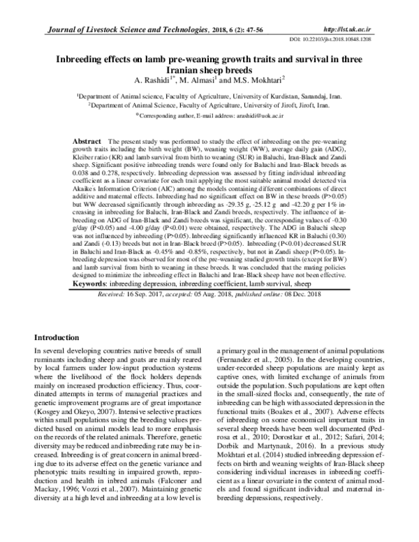 Pdf Genetic Parameter Estimates Of Pre Weaning Growth Traits In Kermani Sheep