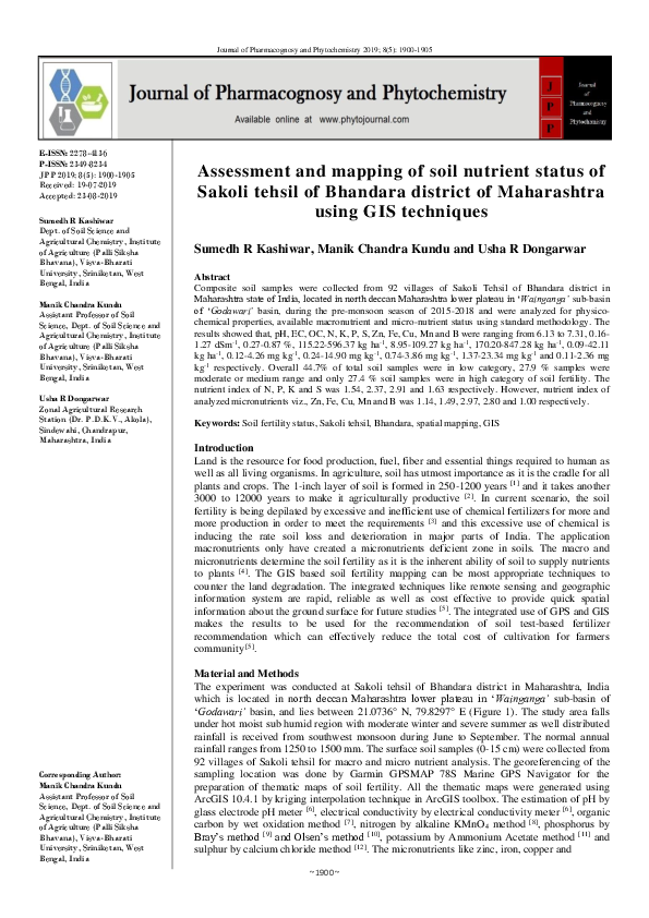 (PDF) Assessment and mapping of soil nutrient status of Sakoli tehsil of Bhandara district of ...