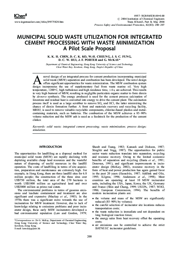 (PDF) Municipal Solid Waste Utilization for Integrated Cement ...