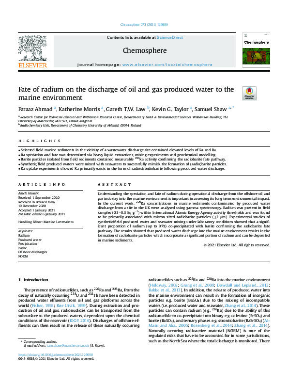 (PDF) Fate of radium on the discharge of oil and gas produced water to ...