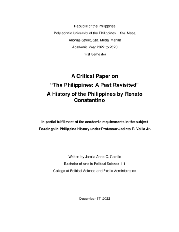 (PDF) Carrillo - A Critical Paper on The Philippines: A Past Revisited ...