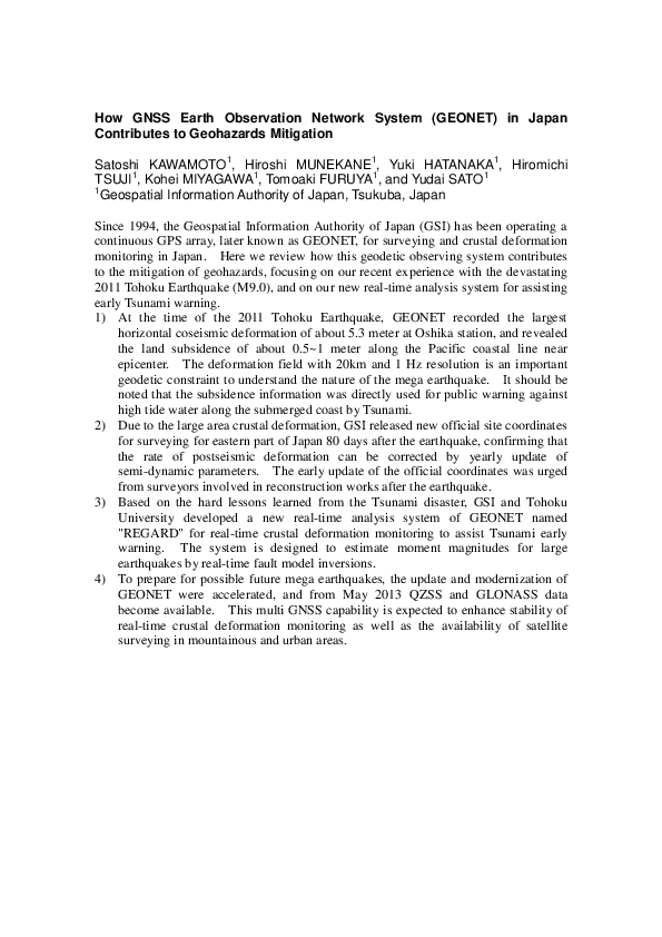 (PDF) How GNSS Earth Observation Network System (GEONET) in Japan ...