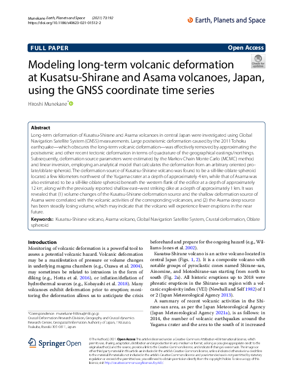 (PDF) Modeling long-term volcanic deformation at Kusatsu-Shirane and ...