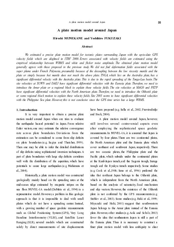 (PDF) A plate motion model around Japan