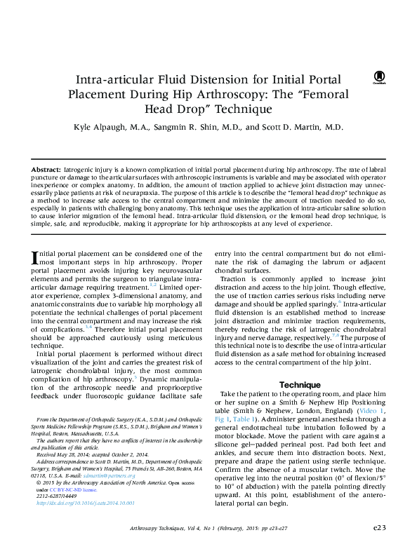 (PDF) Intra-articular Fluid Distension for Initial Portal Placement ...
