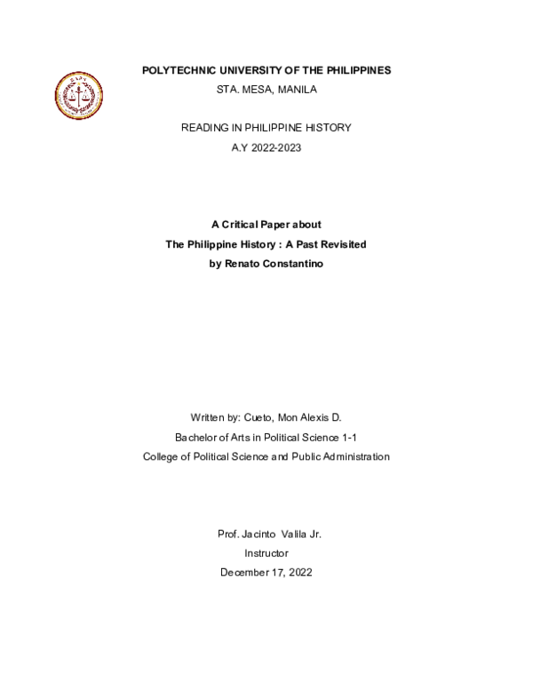 (DOC) A Critical Paper about The Philippine History : A Past Revisited ...