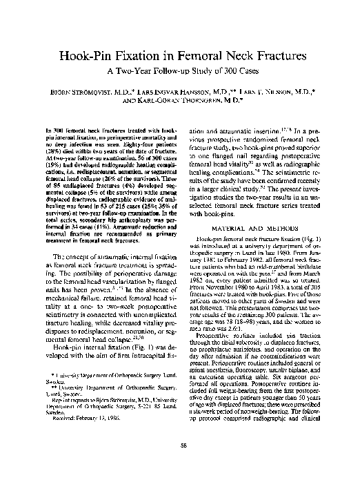 (PDF) Hook-Pin Fixation in Femoral Neck Fractures