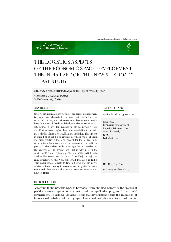 (PDF) The logistic aspects of the economic space development. The India ...