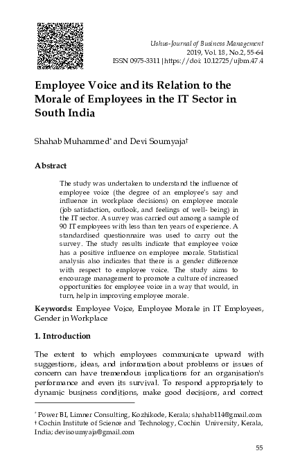 (PDF) Employee Voice and its Relation to the Morale of Employees in the ...