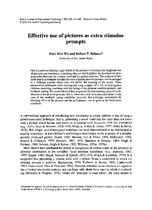 (PDF) Effective use of pictures as extra stimulus prompts