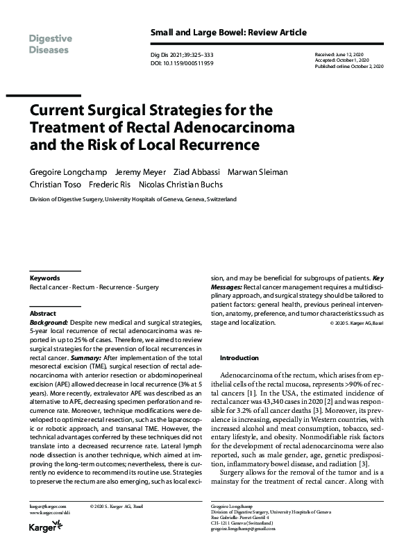 (PDF) Current Surgical Strategies for the Treatment of Rectal Adenocarcinoma and the Risk of ...